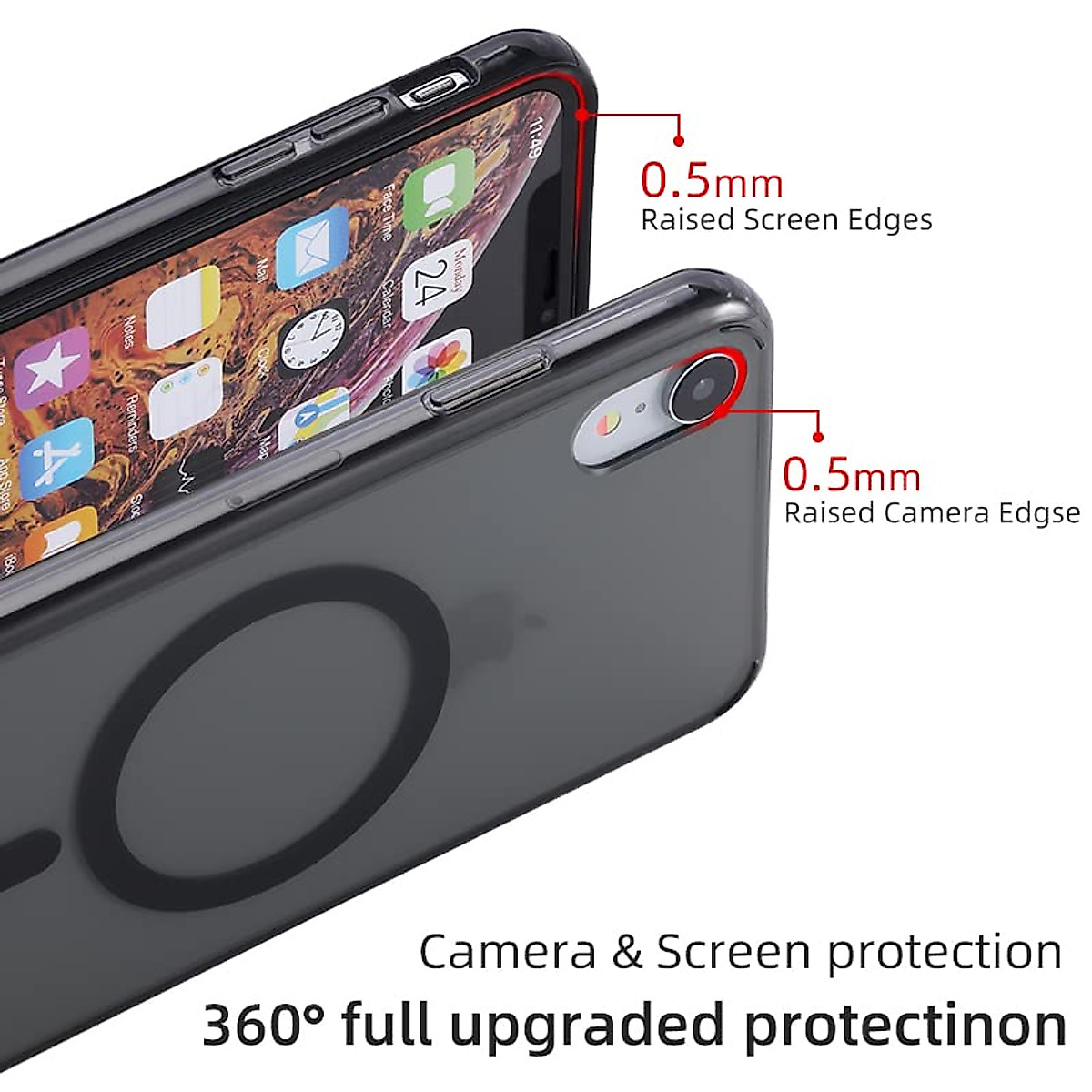 Tigowos Translucent Magnetic Phone Case for iPhone XR with MagSafe Wireless Charging Anti-Yellow Anti-Fingerprint Shockproof Protective Case for iPhone XR(6.1")， Black