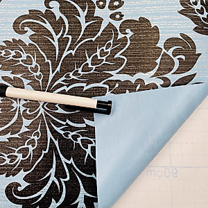 Yifely Black Damask Furniture Paper Self-Adhesive Shelf Liner Night Stand Decor Sticker 17.7 Inch by 9.8 Feet