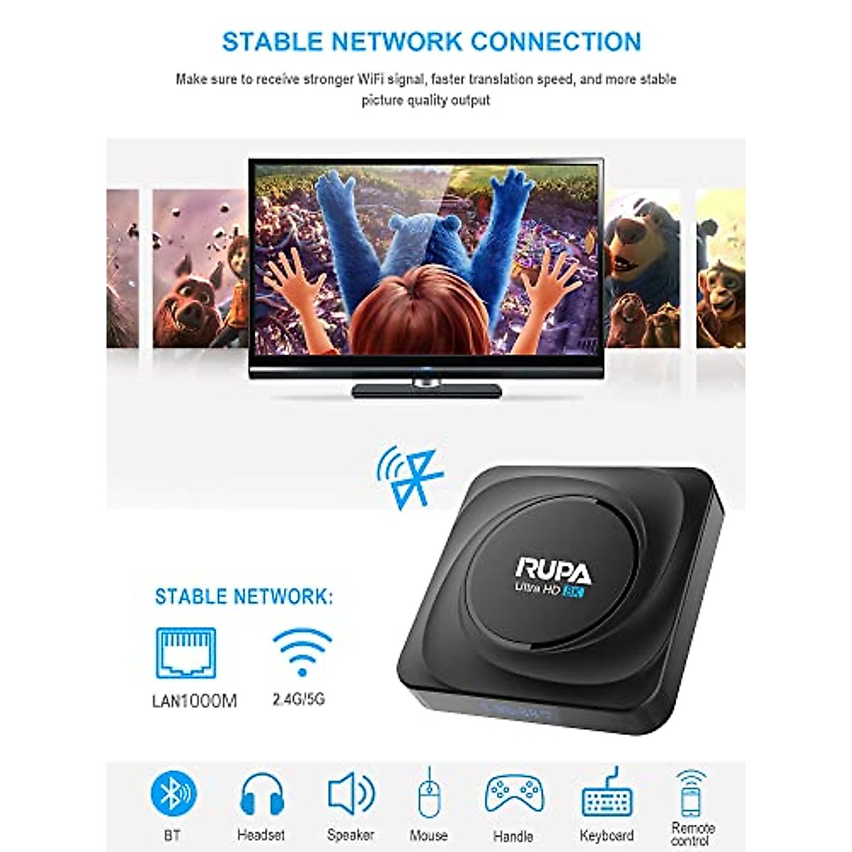 Android TV Box 11, 4GB RAM 32GB ROM Smart TV Box RK3566 4-Core 64bit Cortex-A55 CPU Support 4K 8K Output Dual-WiFi 2.4G/5.8GHz Bluetooth 4.0 USB 3.0 with Wireless Mini Keyboard