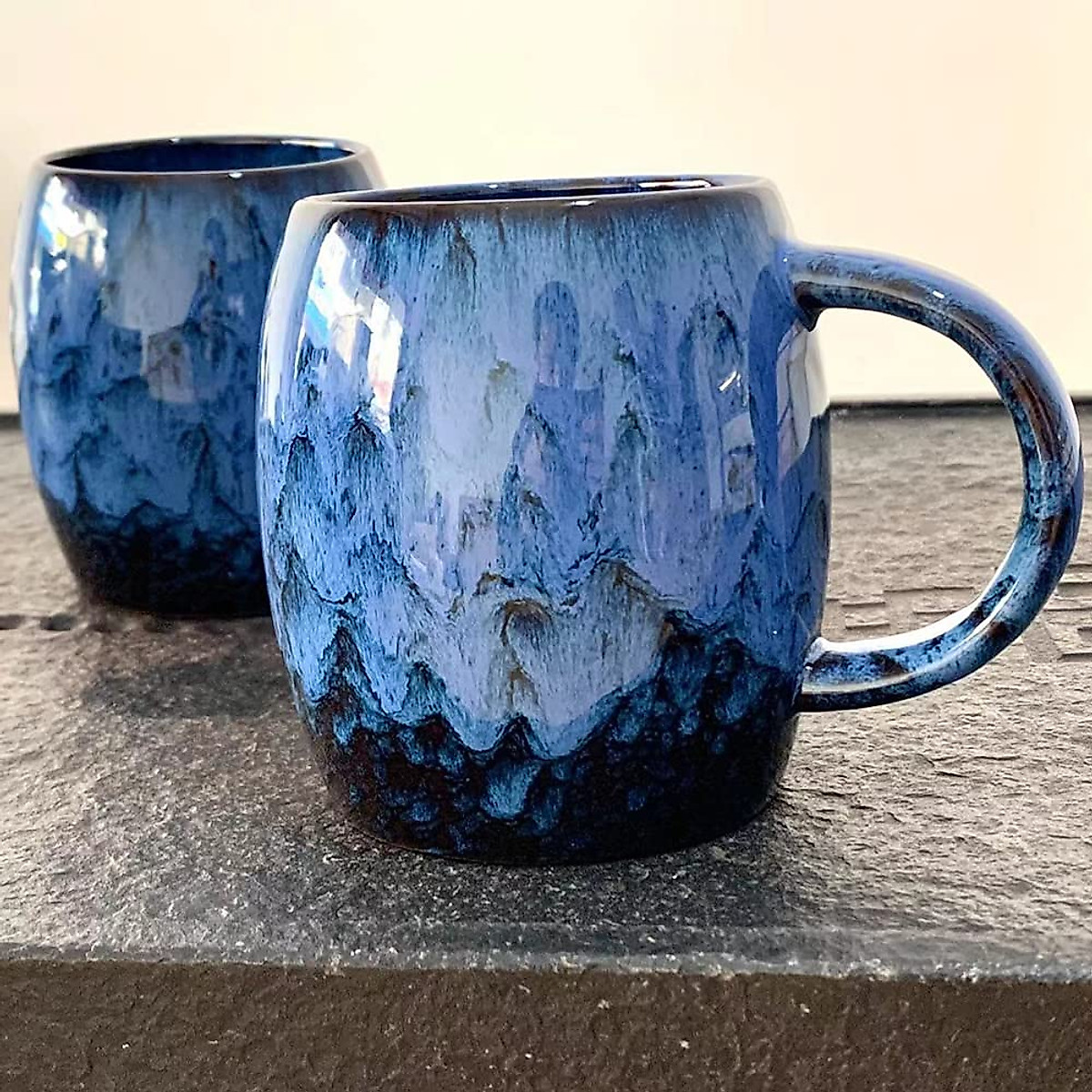 CASLONEE 16 oz Beautiful Ceramic Coffee Mugs Kiln Altered Glaze Porcelain Coffee Cup Tea Cup With Comfortable Handle Birthday Gift for Friends/Family Members (Blue)
