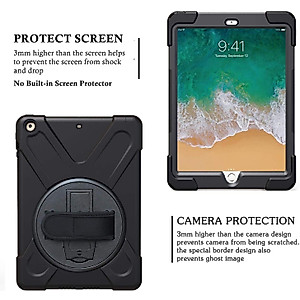 iPad 5th/6th Generation Case 9.7 Inch 2017 2018 for Kids with 360 Rotating Stand+Hand Strap | Military Grade Heavy Duty Rugged Shockproof Case for iPad 6th/5th Gen 9.7" A1893/A1954/A1822/A1823 | Black
