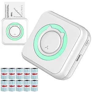 soputry InstaProud - Portable Sticker Printer, Mini Printer Sticker Maker Pocket Thermal Printer, Mini Label Receipt Printer for Photos Diaries Memos Study Notes (Blue and 10 Sticker Rolls)