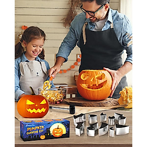 Fenvella Pumpkin Carving Kit for Kids, Safe Pumpkin Carving Tools Heavy Duty Stainless Steel Pumpkin Carver Set, DIY Halloween Pumpkin Carving Stencils, Professional Carving Kit Adults