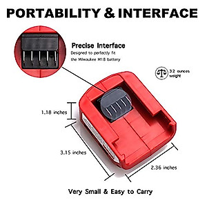 Lilocaja M18 Power Source Replacement for Milwaukee USB Charger Adapter 49-24-2371, with USB-C & USB Port & LED Work Light & DC Port, Compatible with Milwaukee M18 18V Li-ion Battery