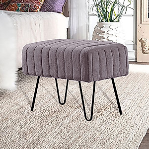 Home Soft Things Super Mink Faux Fur Gray Ottoman Bench 19" x 13" x 17", Charcoal, Living Room Foot Rest Stool Entryway Makeup Bench End of Bed Bedroom Home Decor Chair for Sitting