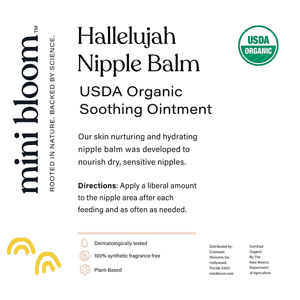 Mini Bloom Hallelujah Nipple Balm | USDA ORGANIC Soothing Ointment | Restores Dry, Cracked, Sensitive Nipples | Lanolin-Free, Made w/ Aloe, Calendula, Olive & Sunflower Seed Oils | 2 oz