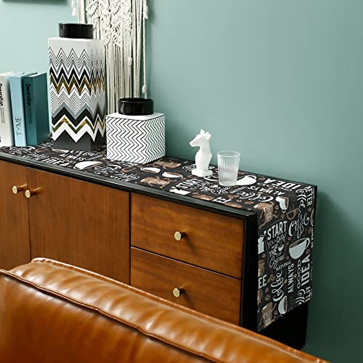 Rural Coffee Table Runner-Cotton Linen-13x90 Inch Holiday Dresser Scarves, Shabby Chic Esppresso Beans Cup Drinking Tablerunner for Kitchen Coffee/Dining Bedroom Home Living Room Dinner Scarf Décor