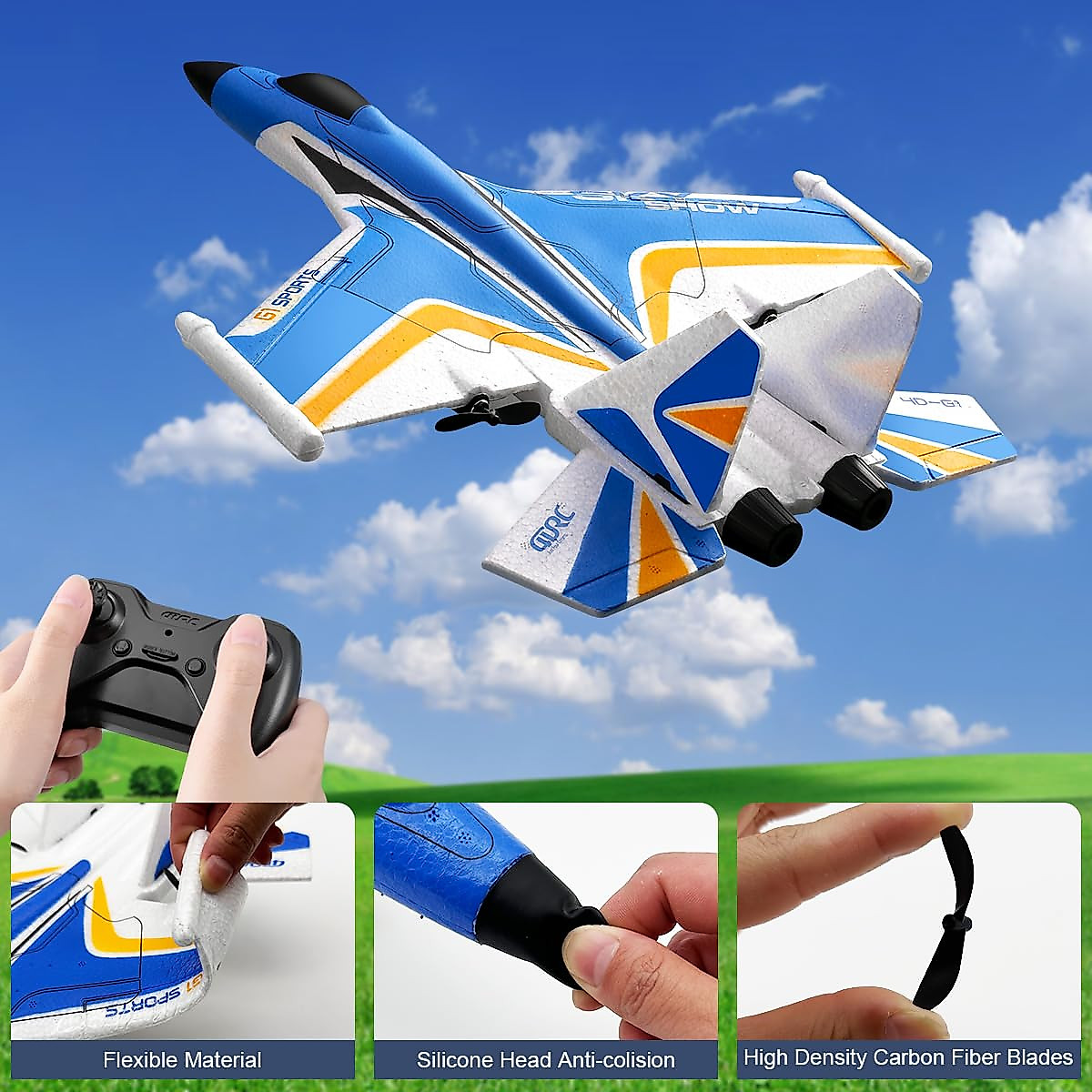 Fistone RC Plane, Remote Control Airplanes, 2.4 Ghz RC Glider with Dual-Motor and LED Lights, F-22 Raptor Fighter Jet with Smart Gyroscope System, Easy to Fly RC Fighter for Beginner Kids Adults