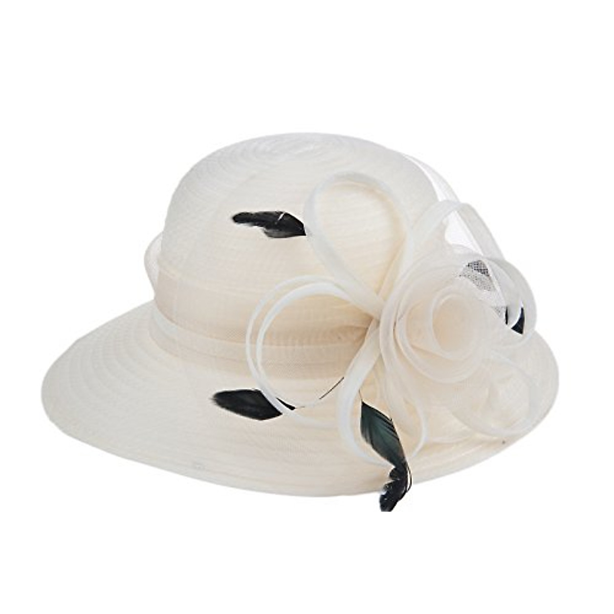 DANTIYA Lady Derby Dress Church Bow Bucket Wedding Bowler Hats Wide Brim Beach UPF Protection Cap (Beige, Free)