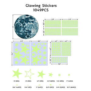 Zeelina Glow in The Dark Stars for Ceiling 1049 Pieces Adhesive Wall Stickers Including Glow Stars and The Moon,Glowing Stars for Ceiling and Wall Decals,Perfect for Kids Bedroom and Kids Birthday