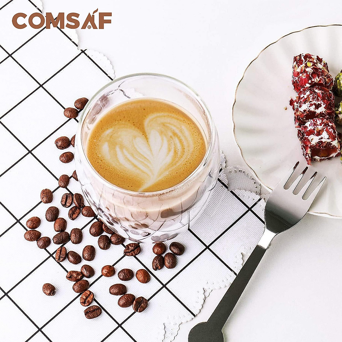 ComSaf Glass Coffee Mugs Set of 6, Double Wall Insulated Thermal Cups 12oz, Clear Glass Coffee Cup for Tea/Juice/Milk, Latte Cappucino Espresso mug Glassware Gift for Christmas Birthday