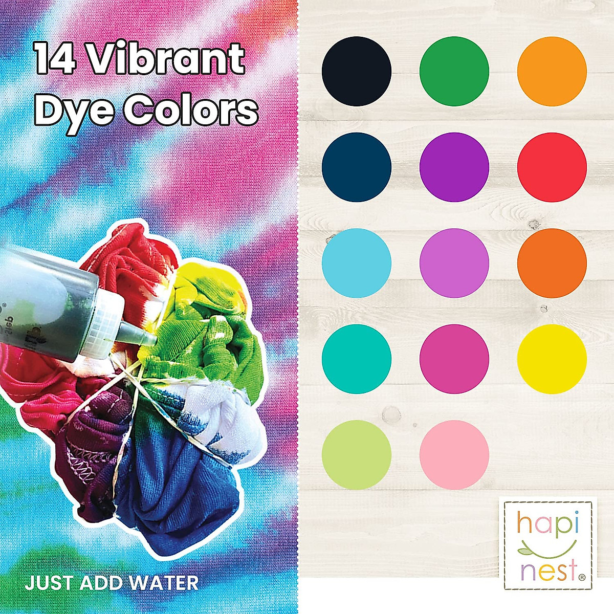 Hapinest Tie Dye Kit for Kids Age 8-12 & Up Girls Boys Teens, Clothing Shirt Fabric Dye Arts and Crafts Gifts Party Supplies, Kids Tie Dye Kit for Large Group, 18 Pre-Filled Bottles w/14 Colors