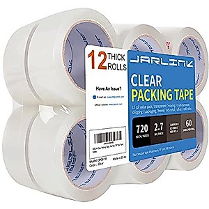 JARLINK Clear Packing Tape (12 Rolls), Heavy Duty Packaging Tape for Shipping Packaging Moving Sealing, 2.7mil Thick, 1.88 inches Wide, 60 Yards Per Roll, 720 Total Yards