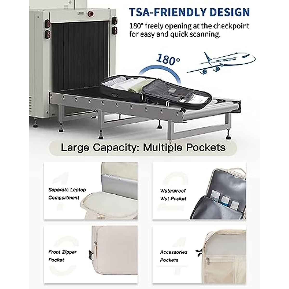 Telena Travel Backpack for Women Large Carry On Backpack Airline Approved Personal Item Backpack with USB Charging Port Waterproof Casual Bag, Beige