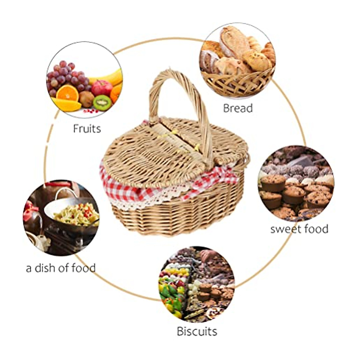 BESPORTBLE Bread Storage Basket Handheld Basket Outdoor Picnic Basket with Double Lids