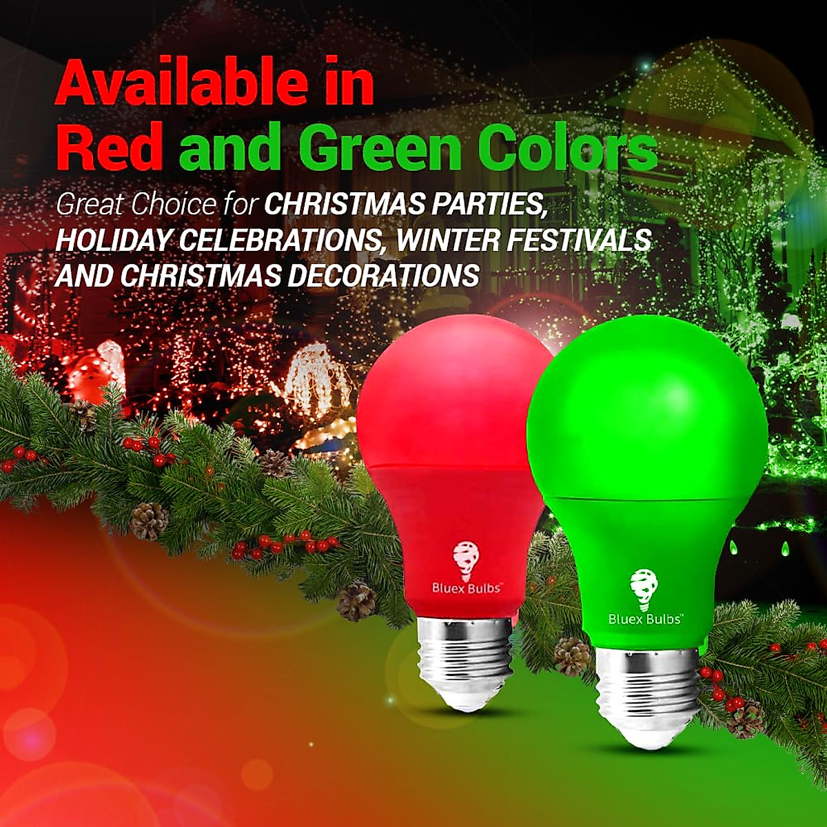 6 Pack BlueX LED A19 Green Light Bulbs - 9W (60Watt Equivalent) - E26 Base LED Green Bulb, Party Decoration, Porch, Home Lighting, Holiday Lighting, Decorative Illumination Green LED Bulb