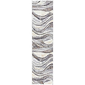 SAFAVIEH Cyrus Shag Collection 2'2" x 7' Grey/Beige CYR118G Modern Abstract Non-Shedding Living Room Bedroom Dining Room Entryway Plush Area Rug
