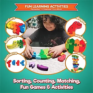 Animal Wooden Puzzles for Toddlers - Colors and Counting Building Toys and Toddler Games | Montessori Toys Wood Blocks with Storage Box and Learning Activities eBook - 3 Piece