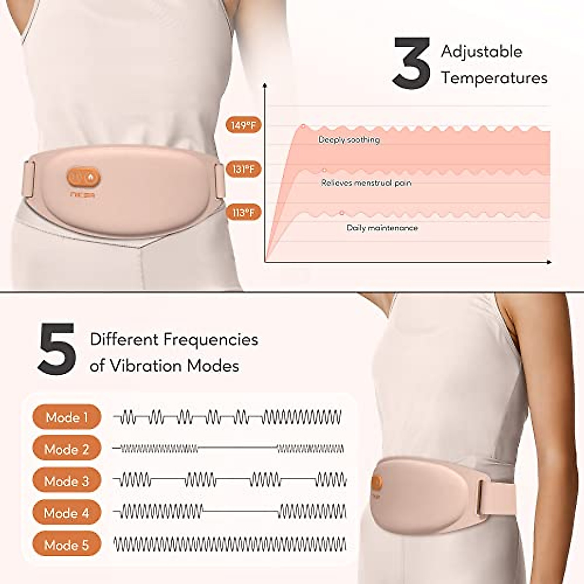 Heating Pad, Portable Electric Heating Pads for Cramps and Back Pain Relief, Large Heating Pad with 3 Heat Levels and 5 Vibration Massage Modes for Fast Soothe Comfort, Cordless Heating Pad for Women