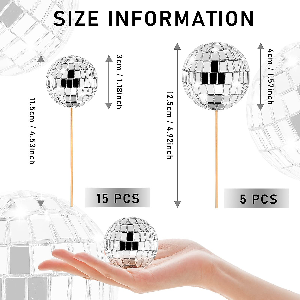 Disco Ball Cake Toppers, 20pcs 1970s Disco Ball Cake Decorations Cupcake Toppers Cake Picks for Birthday Disco Theme 70s Party Supplies(Silver)