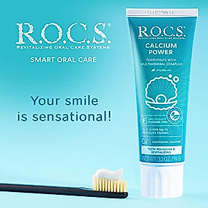 R.O.C.S. Toothpaste - Mineralin Formula with Calcium, Bromelain and Xylitol - Best for Removing Plaque and Strengthening Enamel - Non-Fluoride Oral Care (Calcium Power, Pack of 1)