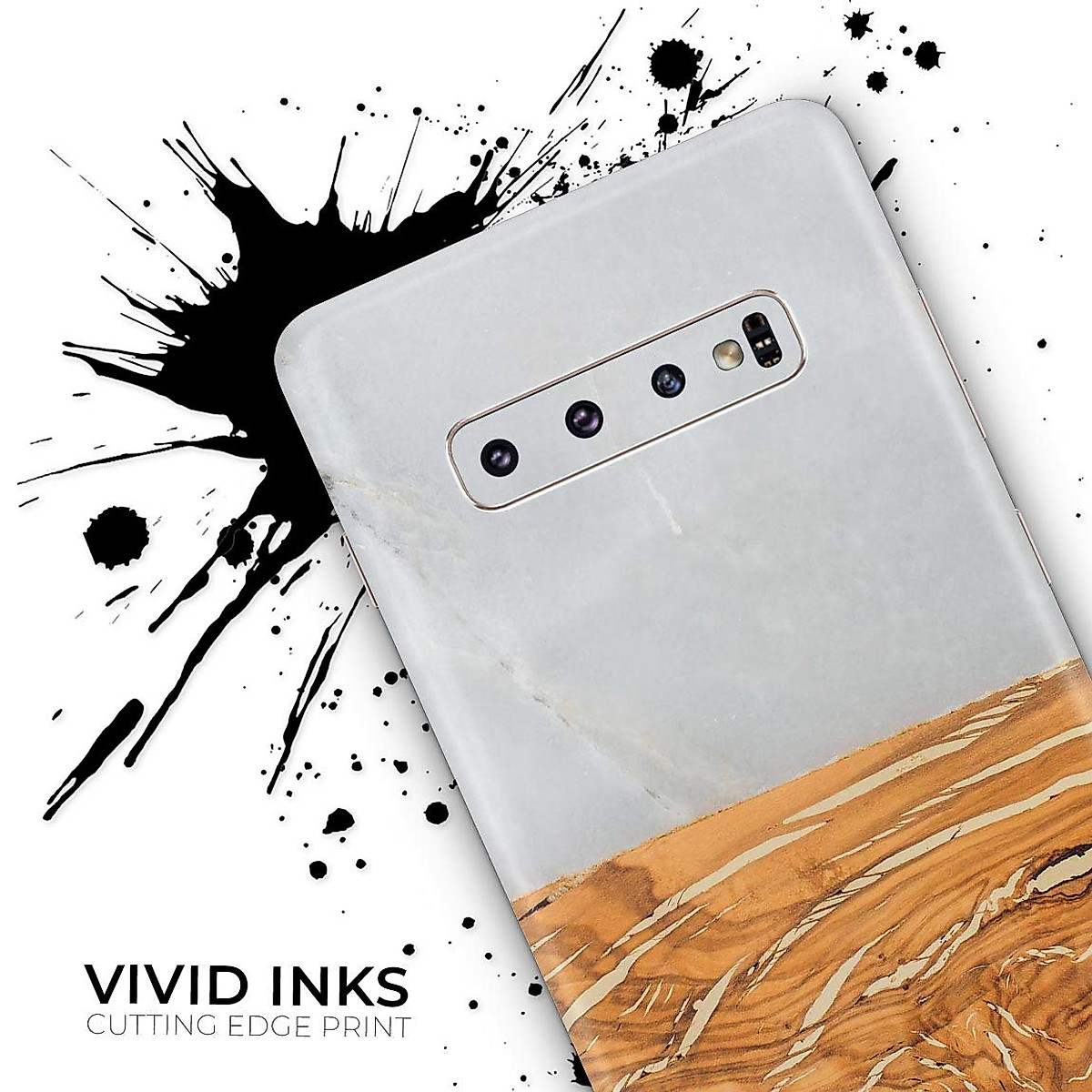 DesignSkinz Marble & Wood Mix V1 Protective Vinyl Decal Wrap Skin Cover Compatible with The Samsung Galaxy S20 (Screen Trim & Back Glass Skin)