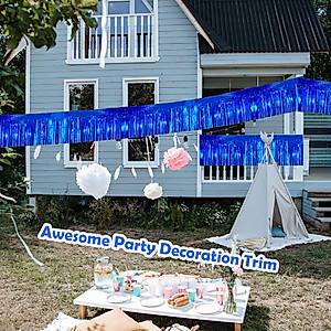 4 Pack 10 Feet Glitter Royal Blue Parade Float Decorations for Trailer Car, Glitter Foil Fringe Metallic Tinsel Streamers Banner Garland for Graduation Weeding Homecoming Birthday Party
