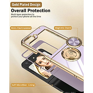 Jasmeas for Galaxy Z Flip 5 Case for Women Girl, Luxury Soft Back Cover with Ring Holder Plating Rose Gold Edge 360° Kickstand Slim Flexible Phone Case for Samsung Galaxy Z Flip5 (2023), Purple