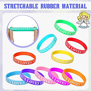 Lewtemi 100 Pcs Jesus Loves You Silicone Bracelet Colorful Rubber Wristbands Christian Bracelet Bulk Motivational Rubber Wristbands Inspirational Bracelet for Men Women Party Favors(Bright Color)
