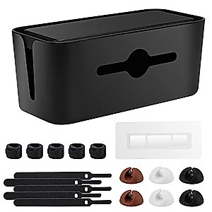 Cable Management Box,Cord Box to Hide Power Strips,Cord Organizer Hider to Conceal The Electrical Wires from TV Computer Under Desk and on Floor for Home Office,Black