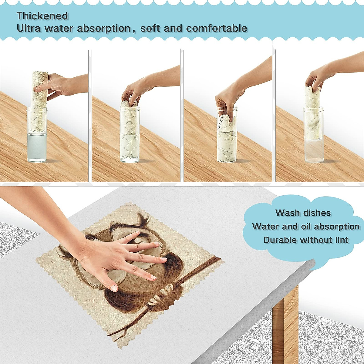 ALAZA Dish Towels Kitchen Cleaning Cloths Cute Owl Dish Cloths Super Absorbent Kitchen Towels Lint Free Bar Tea Soft Towel Kitchen Accessories Set of 6,11"x11"