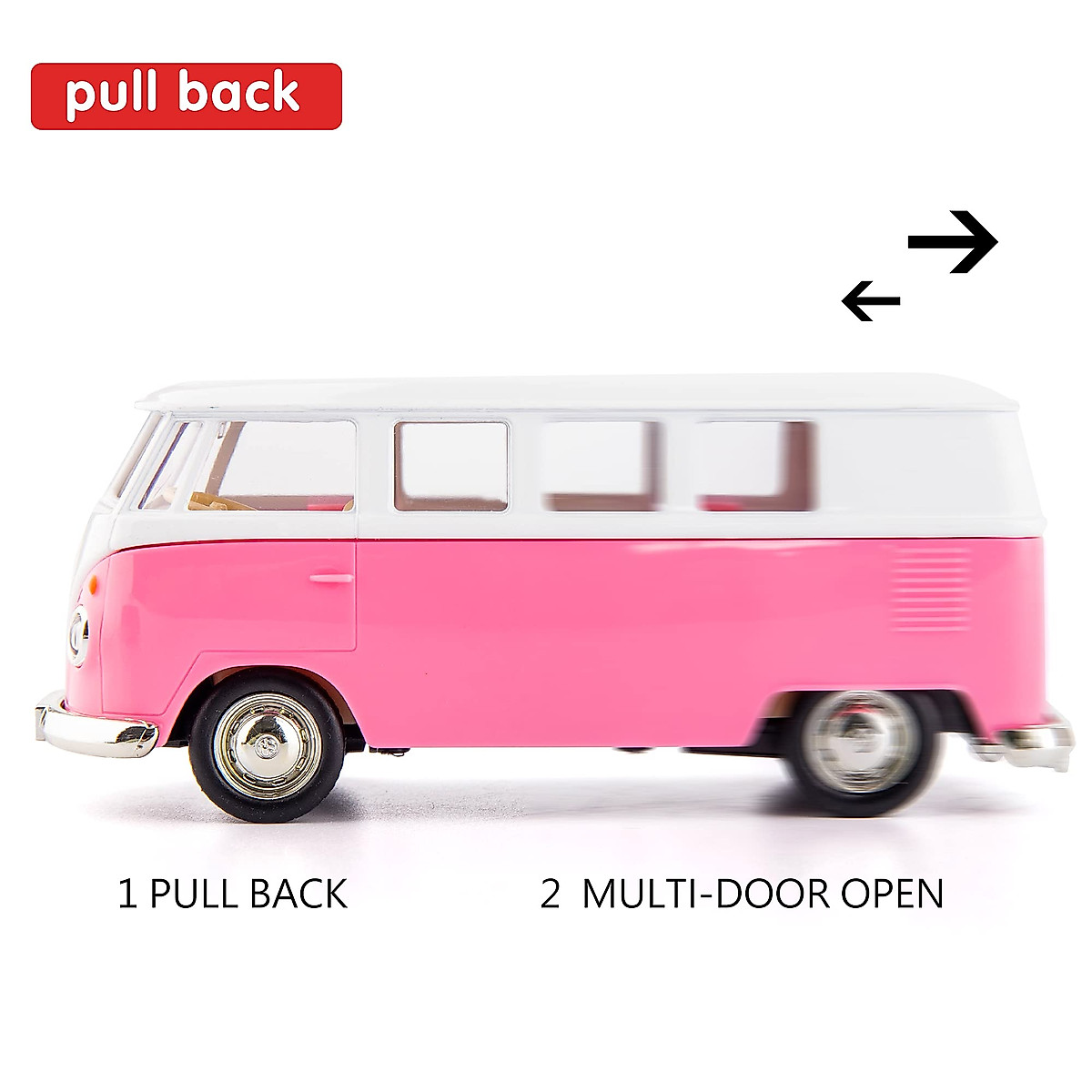 TGRCM-CZ 1/36 Scale Bus Casting Car Model, Zinc Alloy Toy Car for Kids, Pull Back Vehicles Toy Truck for Toddlers Kids Boys Girls Gift (Pink)