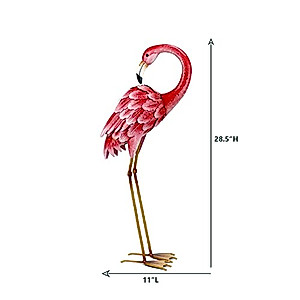 Shorayn Garden Statues Flamingo Sculptures Metal Yard Art, Pink Bird Art Outdoor Backyard Decor Patio Lawn Porch Ornament Flamingo Yard Decoration