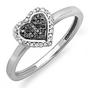 Dazzlingrock Collection 0.15 Carat (Cttw) Sterling Silver Round Black and White Diamond Women Promise Heart Love Engagement Ring, Size 7