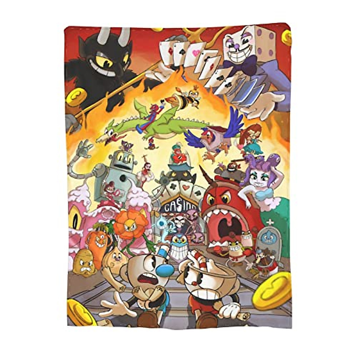 Woodyotime Cuphead & Mugman Show Blanket Throw Flannel Lightweight Couch Quilt Warm Soogan Aircraft Towelling Coverlet for All Seasons 80"X60"