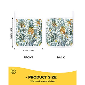 Pot Holders for Kitchen Watercolor Tropical Fruits Pineapple Leaf Set of 5 Potholders Heat Proof Non-Slip Oven Pot Holder Insulation Terry Cloth Hot Pad with Loop Rainforest Botanical