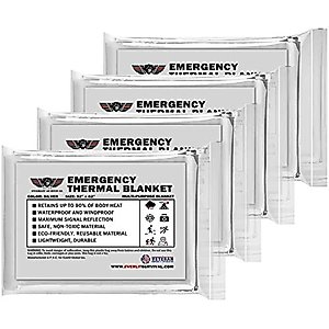 EVERLIT Survival Emergency Mylar Thermal Blanket, Foil Space Blanket Designed for NASA, Body Warmer Blanket for Outdoor, First Aid, Camping Gear, Hiking Travel (Silver, 4 Pack)