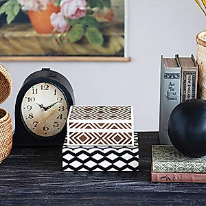 Creative Co-Op Resin & MDF Lid & Pattern Inlay, Black & White Storage Box