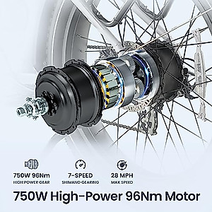 MAGICYCLE 750W Electric Bike for Adults 7 Speeds E Bike 26'' Fat Tire Electric Bike 52V 20AH 28 Mph Step-Thru Electric Mountain Bike Up to 80 Miles - Pearl White