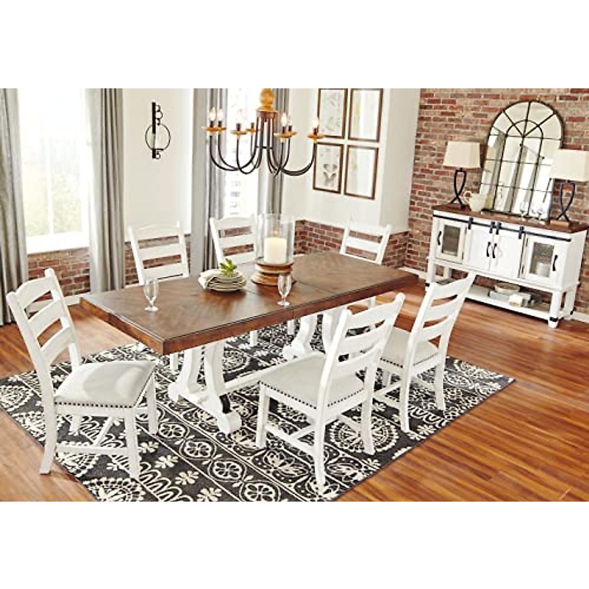 Signature Design by Ashley Valebeck Farmhouse Rectangular Extension Dining Table, Fits up to 8, White & Brown