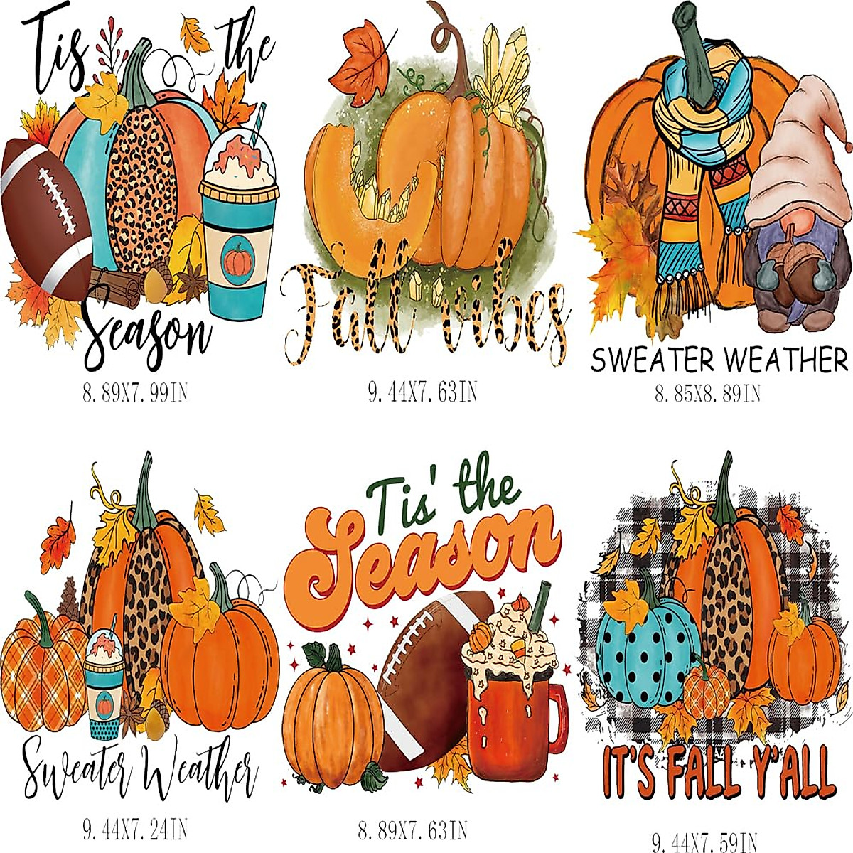 Thanksgiving Iron On Transfers Patches Pumpkin Iron On Decals Autumn Gnome Heat Transfer Vinyl Sticker Football Iron On Appliques DIY Design Craft for T-Shirt Jacket Pillow Clothes Decor 6 Sheets