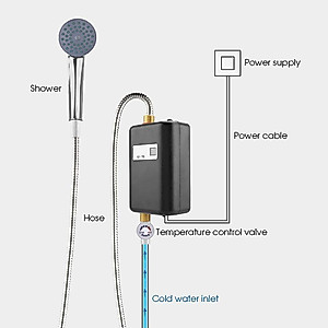 Tankless Water Heater - 3000W Mini Electric Instant Water Heater Under Sink with LCD Display for Home Kitchen Washing US Plug 110V, 7.87 x 4.13inch Wall Mounted (Gold) 30-55℃