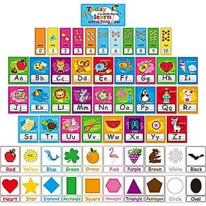 58 Pieces Educational Preschool Cards Kids Early Learning Poster Alphabet Number Colors and Shapes Bulletin Board Decoration Kindergarten Classroom Learning Card with Glue Point Dot (Rich Style)