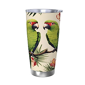 EKPRAVDKTF Couple Parrots Olive 20oz Insulated Stainless Steel Tumbler With Lids And Straws, Double Wall Vacuum Travel Coffee Mug, Thermal Cup For Cold & Hot Drinks, Reusable Metal Straw & Brush