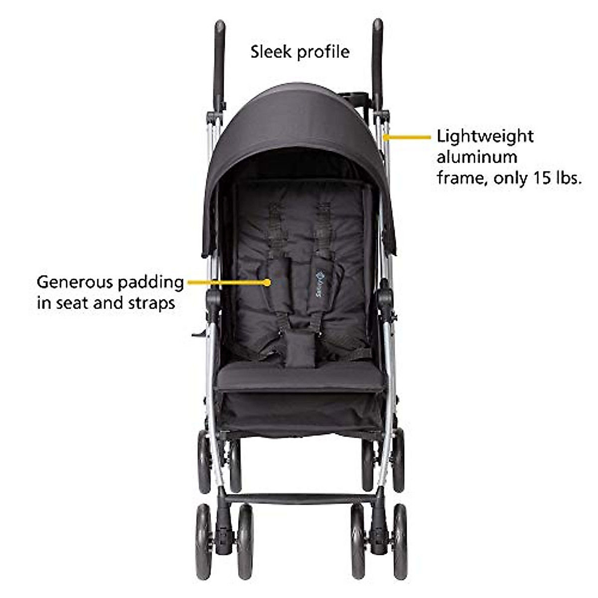 Safety 1st Step Lite Compact Stroller, Lightweight aluminum frame and a breeze to carry, at only 15 lbs, Back to Black
