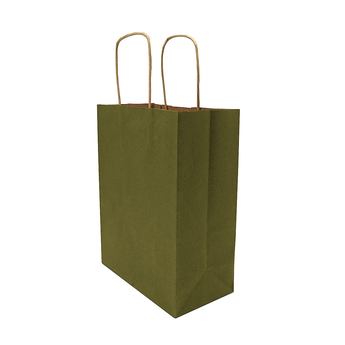 Green Gift Bags – 8x4x10 100 Pack Small Olive Kraft Shopping Bags with Handles, Customizable Craft Paper Euro Tote Bags for Boutique, Retail, Wedding Guests, Holiday, Birthday, Small Business, Bulk