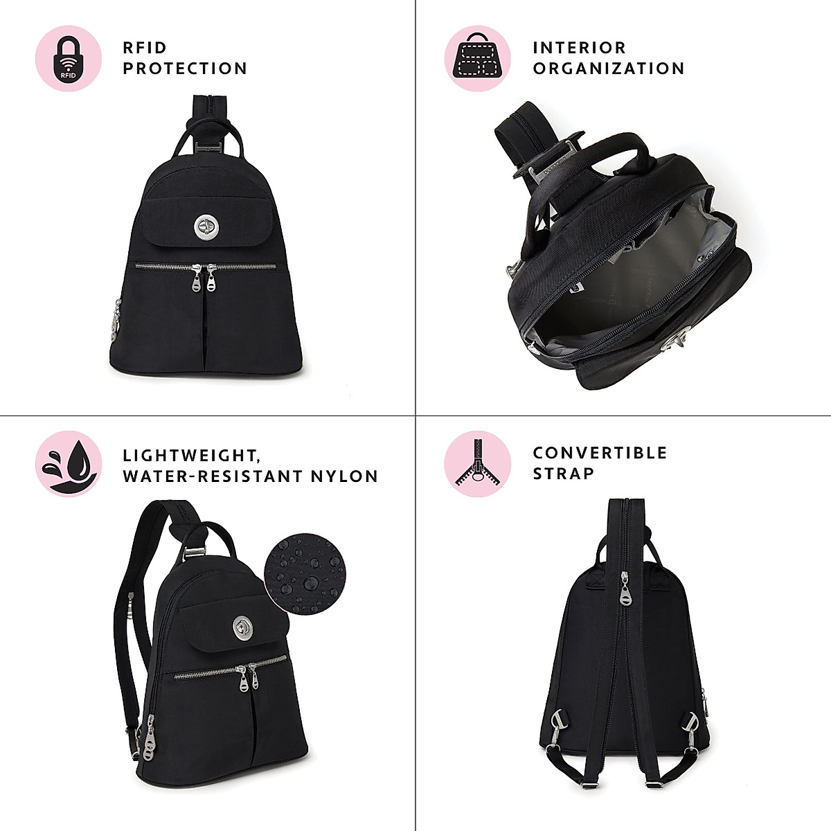 Baggallini womens Naples convertible backpack, Blush Shimmer, One Size US