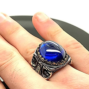 Sapphire Stone Ring, Men Handmade Silver Ring, Greek Style Ring, Handcrafted Ottoman Men Rin