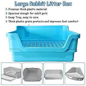 PINVNBY Extra Large Rabbit Litter Box Small Animal Potty Trainer Huge Bunny Litter Pan Plastic Pet Corner Toilet with Mash for Adult Guinea Pigs Chinchillas Ferrets (Blue)