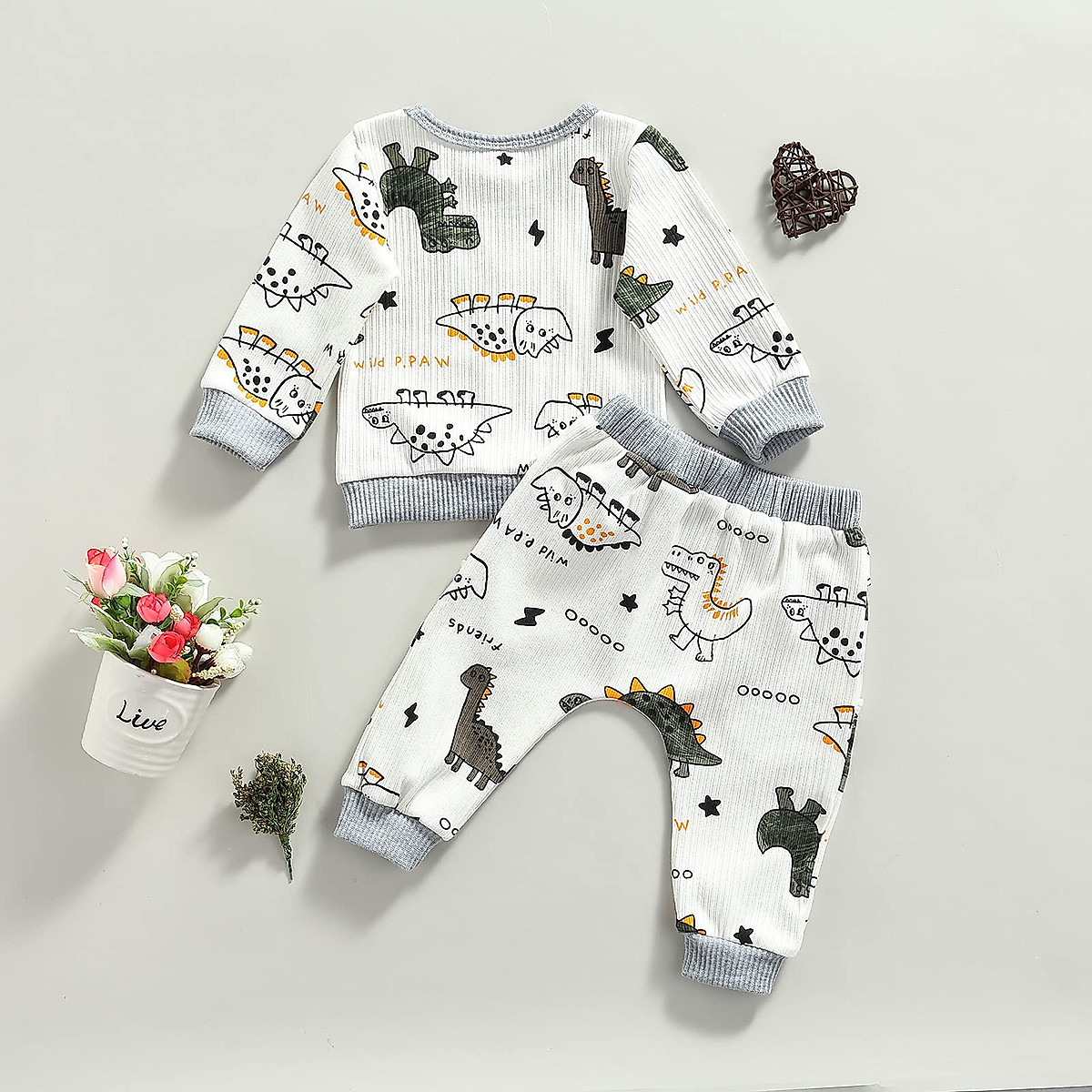 Newborn Infant Baby Boy Girls Clothes Printed Gender Neutral Long Sleeve Sweatshirts Fall Winter Pants Outfits Clothing (White, 0-3 Months)